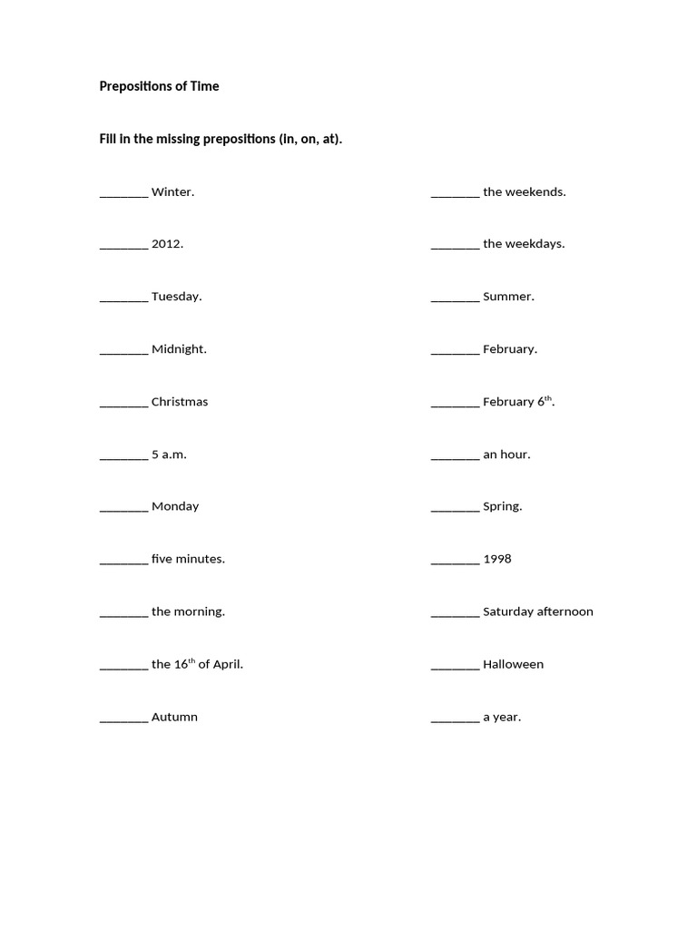 Prepositions of Time 2 | PDF | Language Arts & Discipline