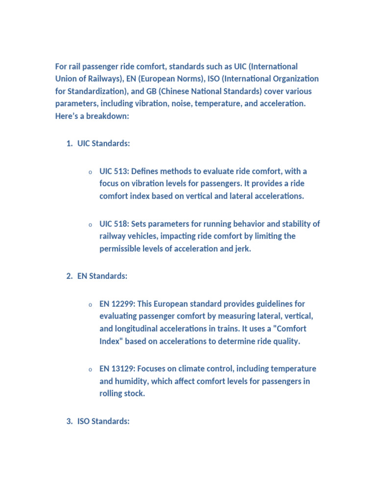 UIC Standards for Rail Passenger Comfort | PDF | Rail Transport | Noise