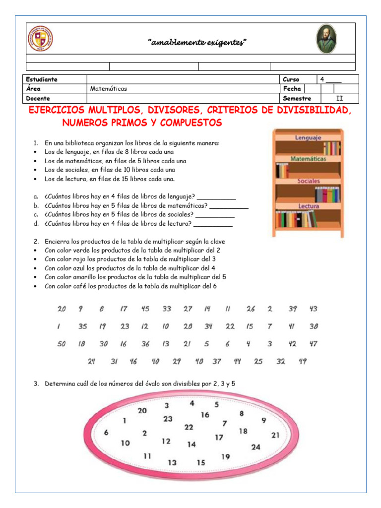 Ejercicios Multiplos, Divisores, Criterios de Divisibilidad, Numeros ...