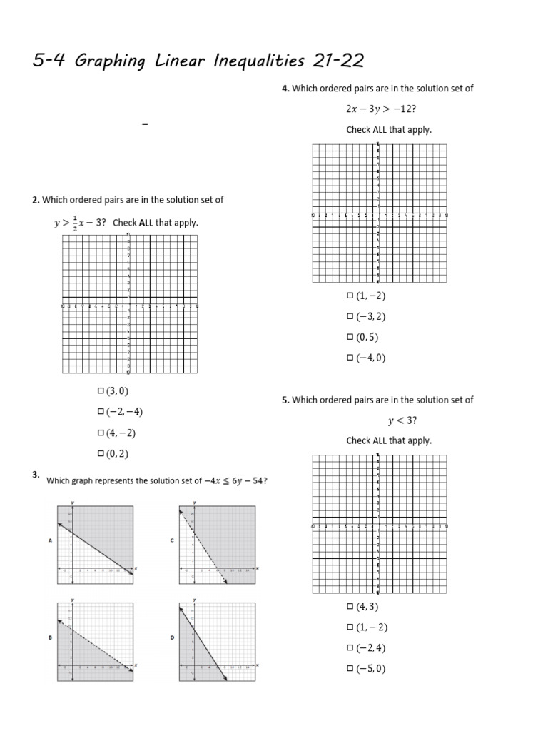 5-4 Graphing Inequalities | PDF | Applied Mathematics | Mathematical ...