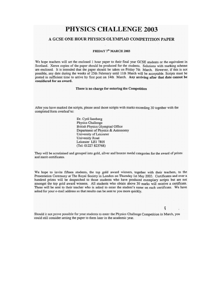 BPhO PC 2003 QP&MS | PDF