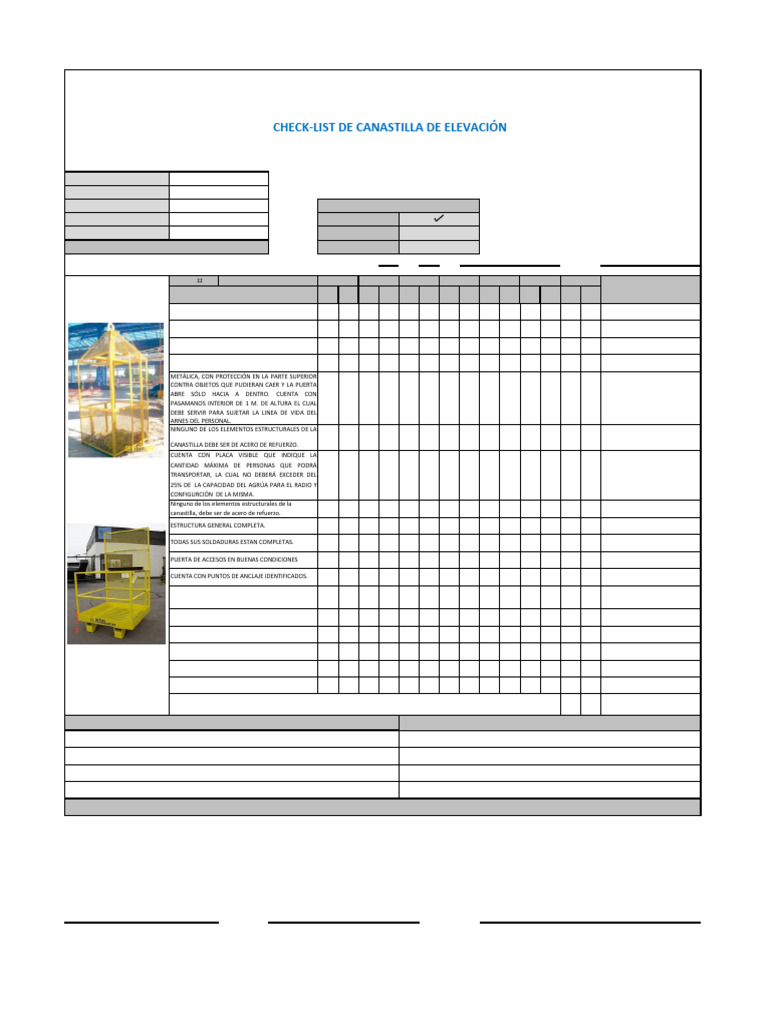 Check List de Canastilla de Elevaci N | PDF