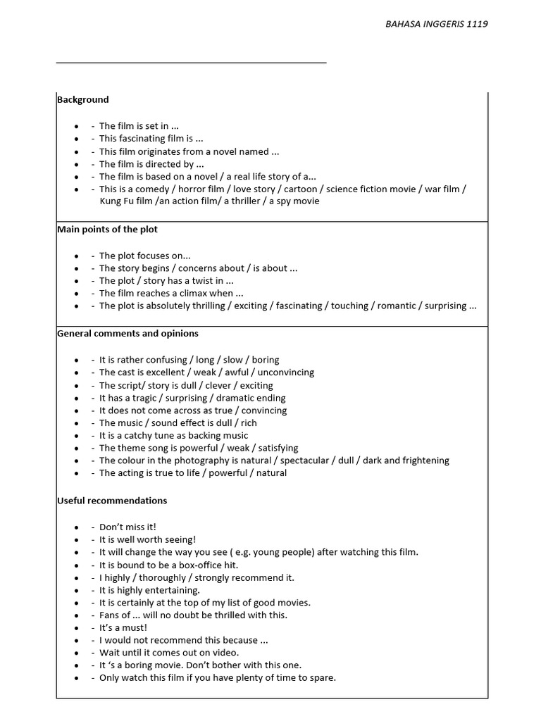 Essential Vocabulary for Movie Reviews | PDF