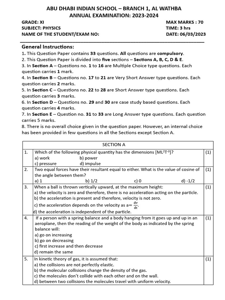 Physics 2023-24 Final Ncert qp3 | PDF | Angular Momentum | Collision