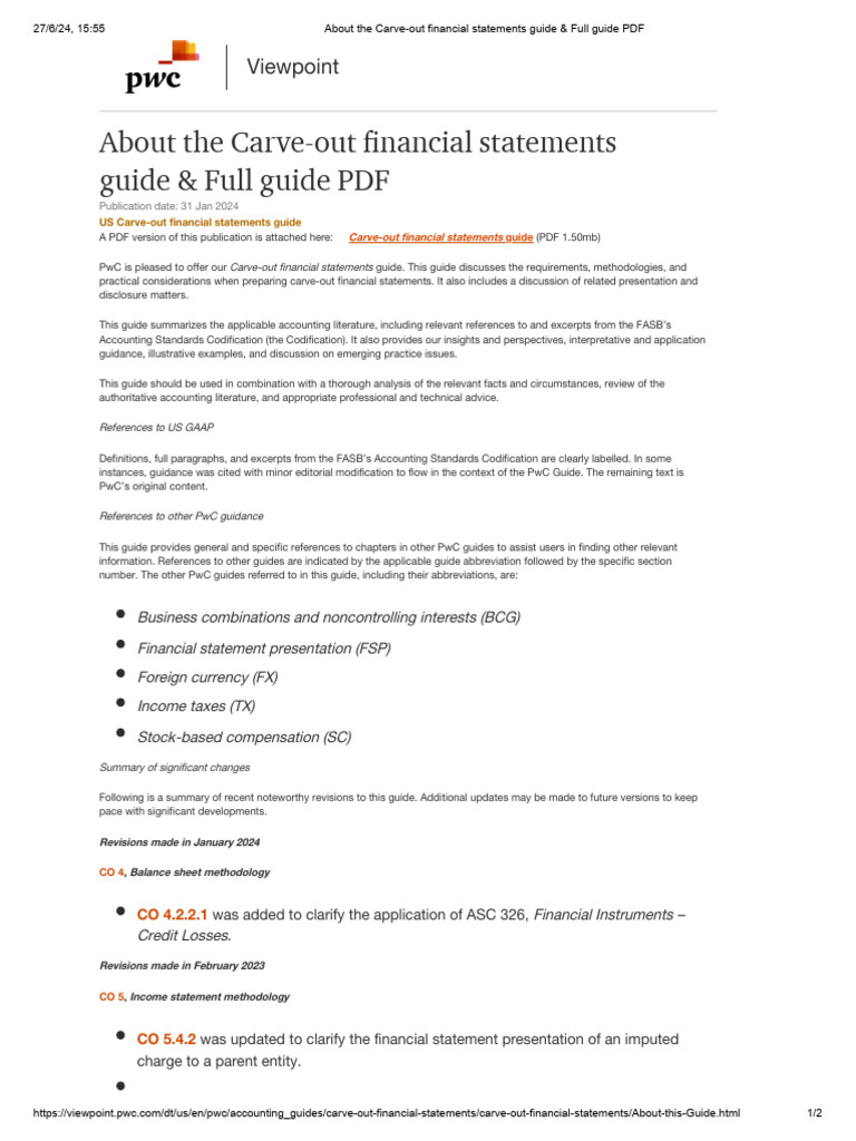 .About The Carve-Out Financial Statements Guide & Full Guide PDF | PDF ...