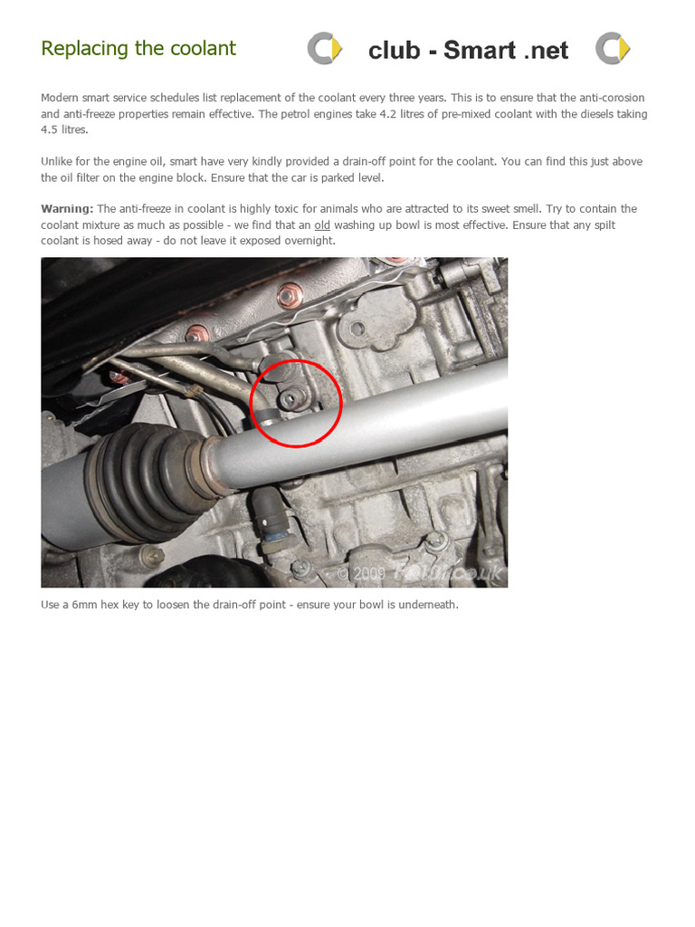 Smart Car Coolant Replacement Guide | PDF | Thermostat | Mechanical ...
