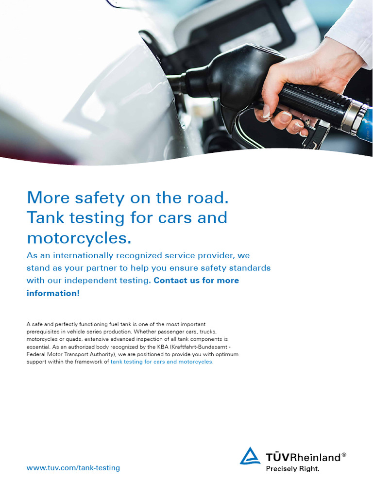Tuv Rheinland Fuel Tank Testing Infosheet en | PDF | Safety | Car