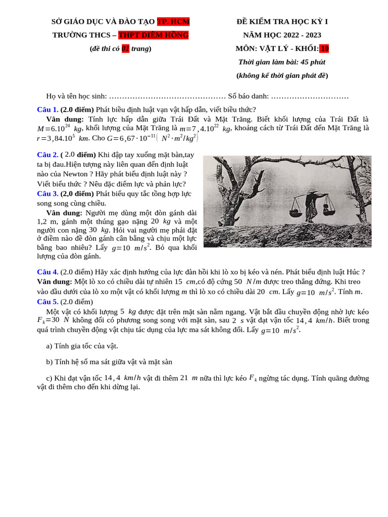 de Vat Ly 10 HK1 - THCS-THPT Diên H NG | PDF