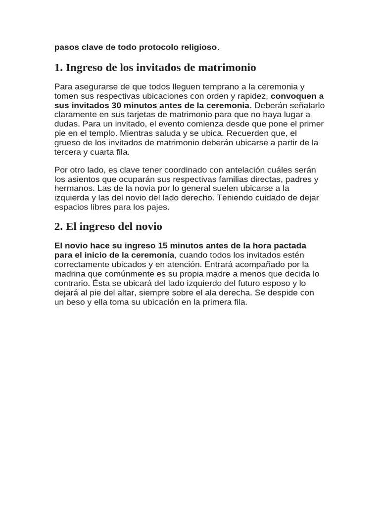 Pasos del Protocolo Religioso en Bodas | PDF | Matrimonio | Boda