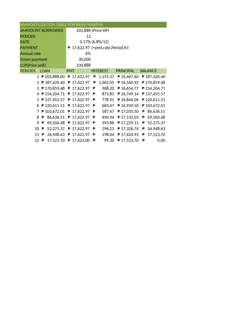 For Ammortilization Table Example | PDF | Finance & Money Management