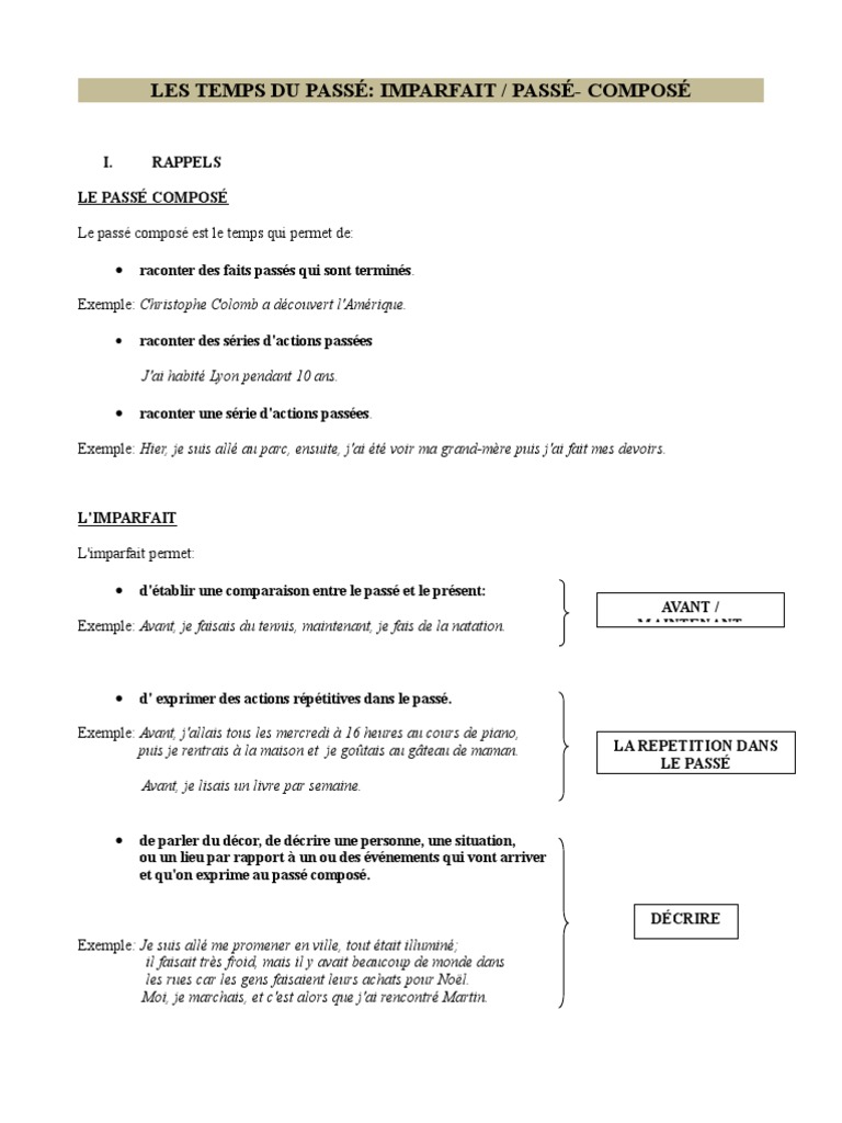 Imparfait vs Passé Composé : Guide Pratique | PDF | Loisirs | La nature