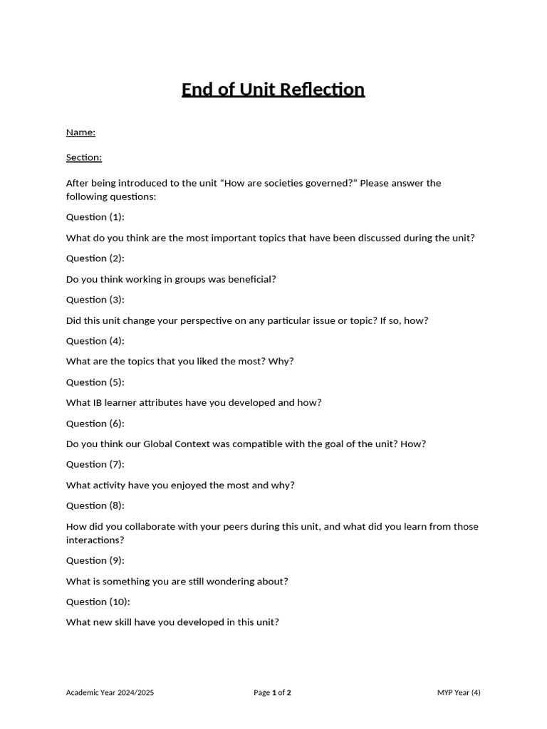 Unit Reflection on Governance Topics | PDF