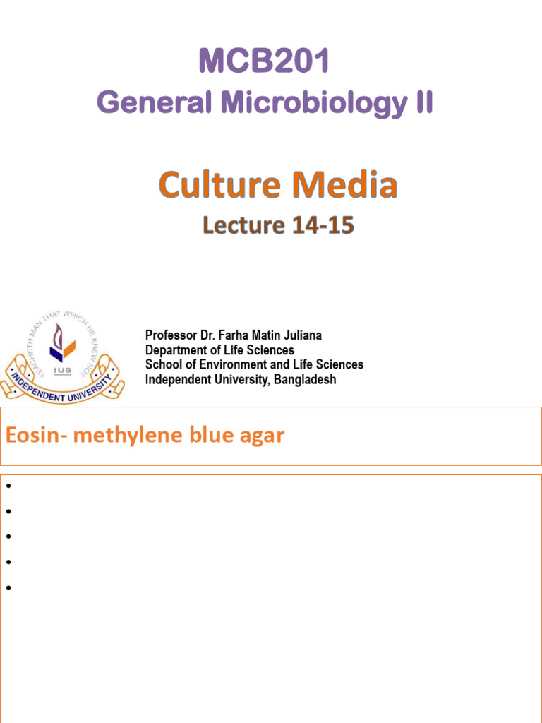 Lecture-14-15 Culture Media | PDF | Cell Culture | Growth Medium