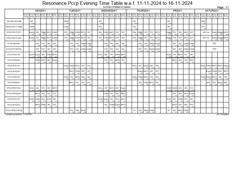 Evening Time Table W e F 11-11-2024 To 16-11-2024 | PDF