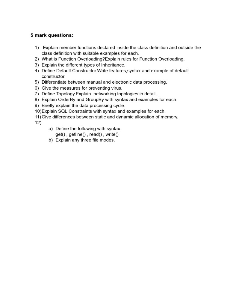 5 Mark Questions | PDF | Computers | Technology & Engineering