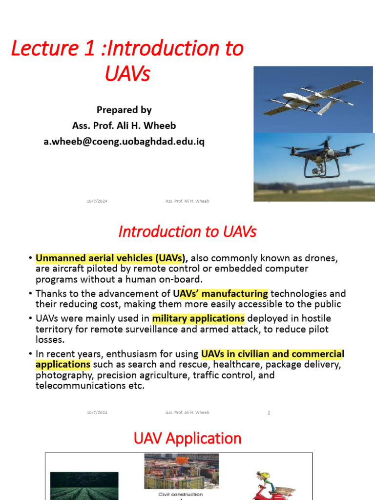 Lecture 1 - Introduction To UAVs | PDF | Unmanned Aerial Vehicle | Rotorcraft