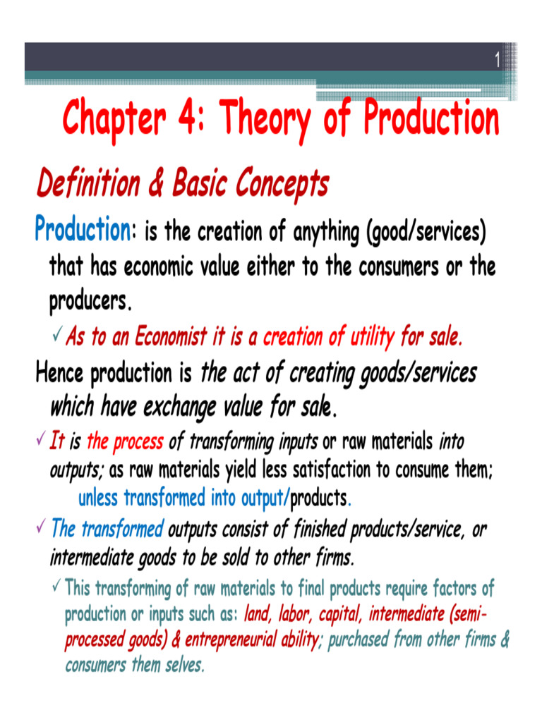 Principles of Economics CH 4A PRODUCTION | PDF | Production Function ...