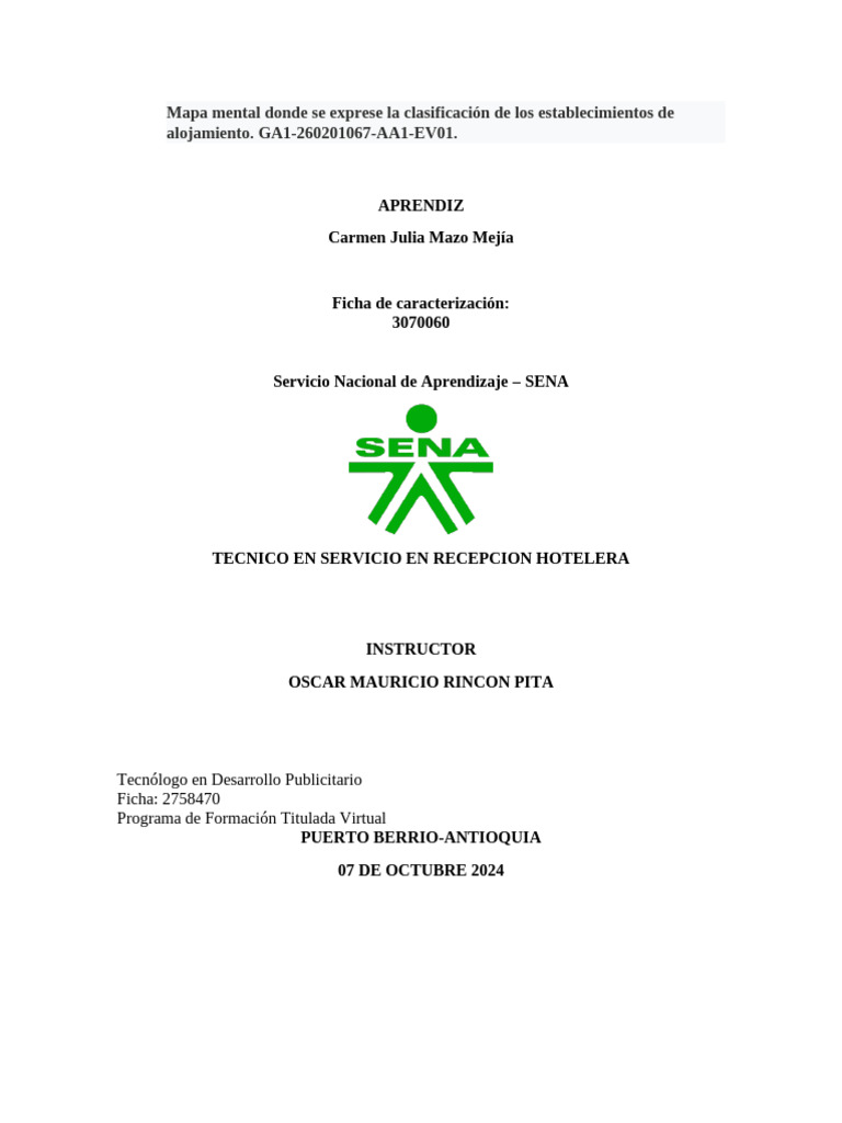 Mapa Mental Donde Se Exprese La Clasificación de Los Establecimientos de Alojamiento | PDF | Hotel