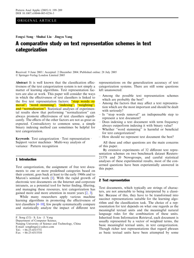 A Comparative Study On Text Representation Schemes in Text Categorization | PDF | Statistical ...