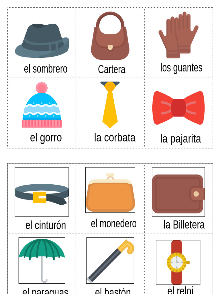 Tarjetas Vocabulario Ropa y Complementos | PDF