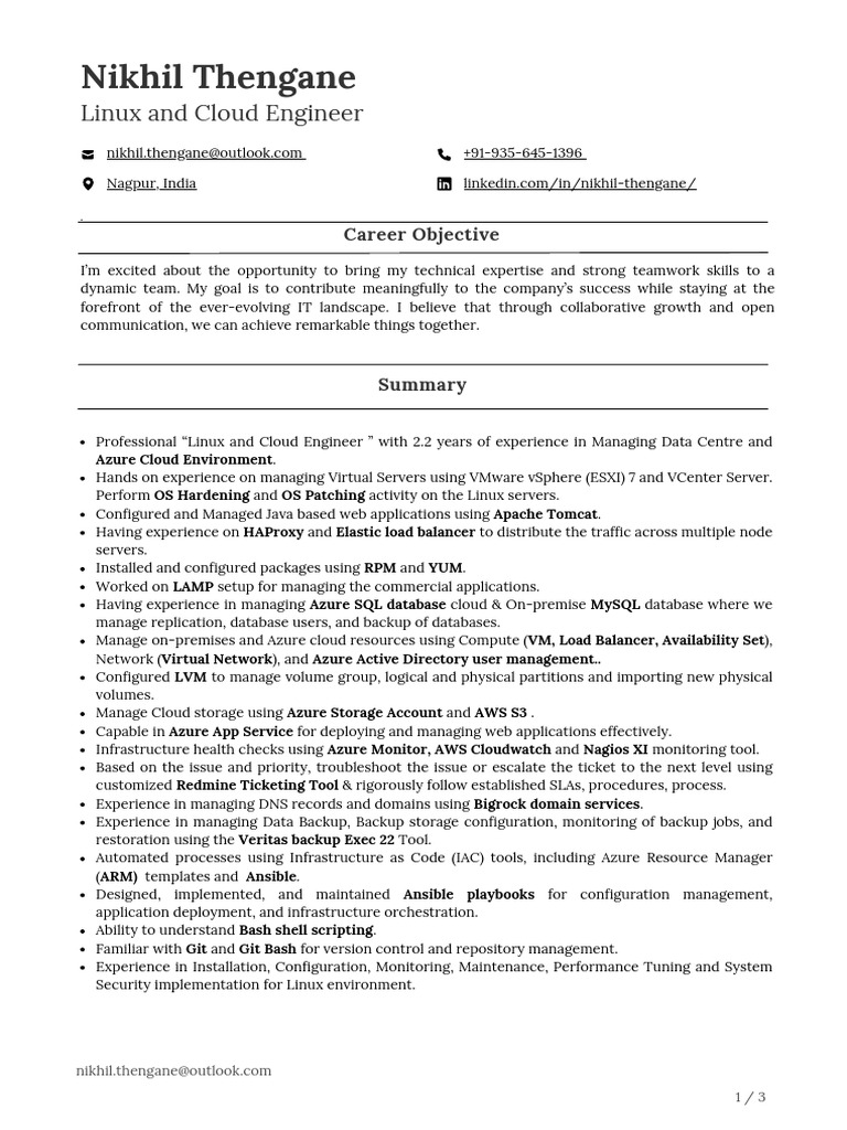 Linux & Cloud Engineer Profile | PDF | Cloud Computing | Microsoft Azure