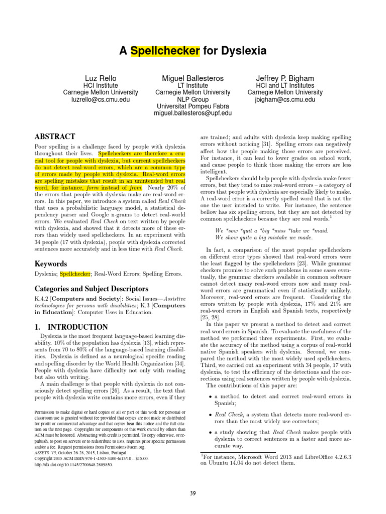 A Spellchecker For Dyslexia | PDF | Parsing | Linguistics