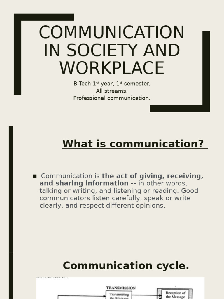 Communication in Society and Workplace | PDF | Communication ...