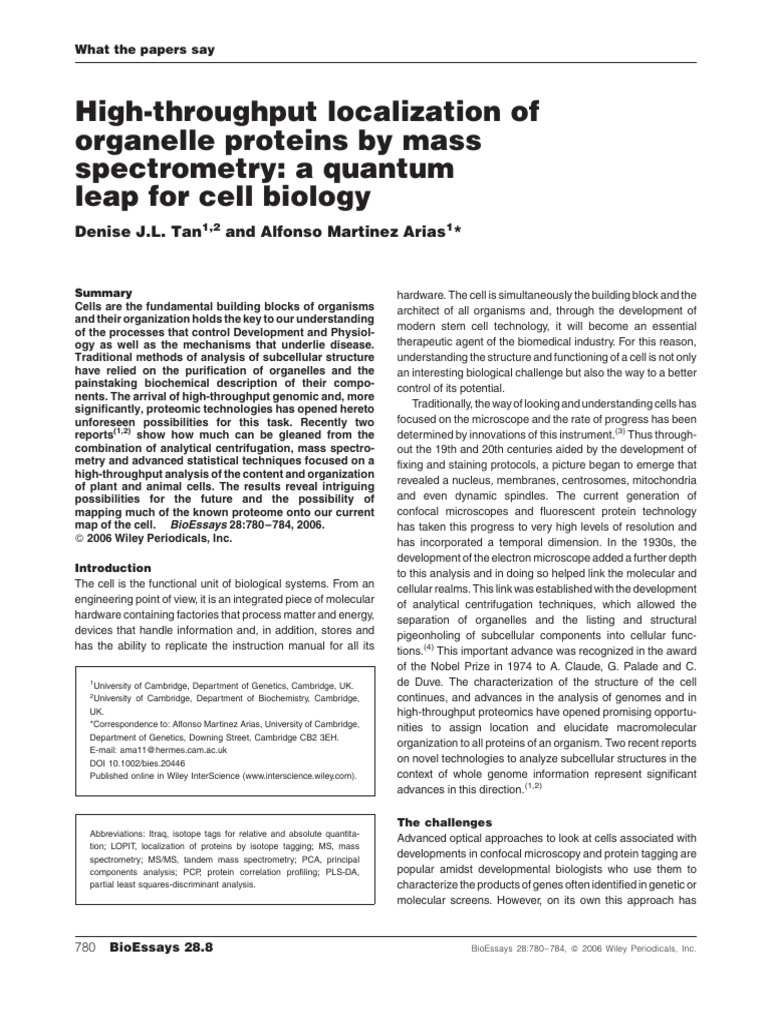 High Throughput Localization of Organelle Proteins by Mass Spectrometry ...