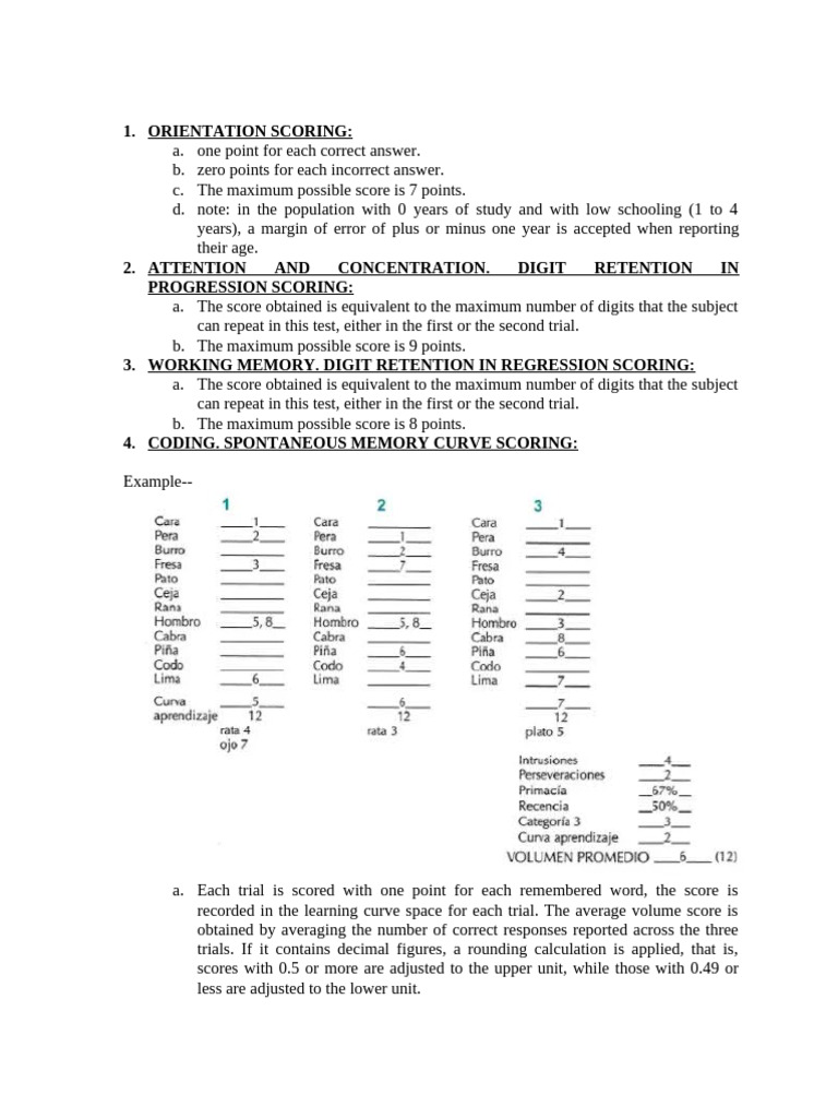 Neuropsi Test Scoring Guidelines | PDF | Recall (Memory) | Memory