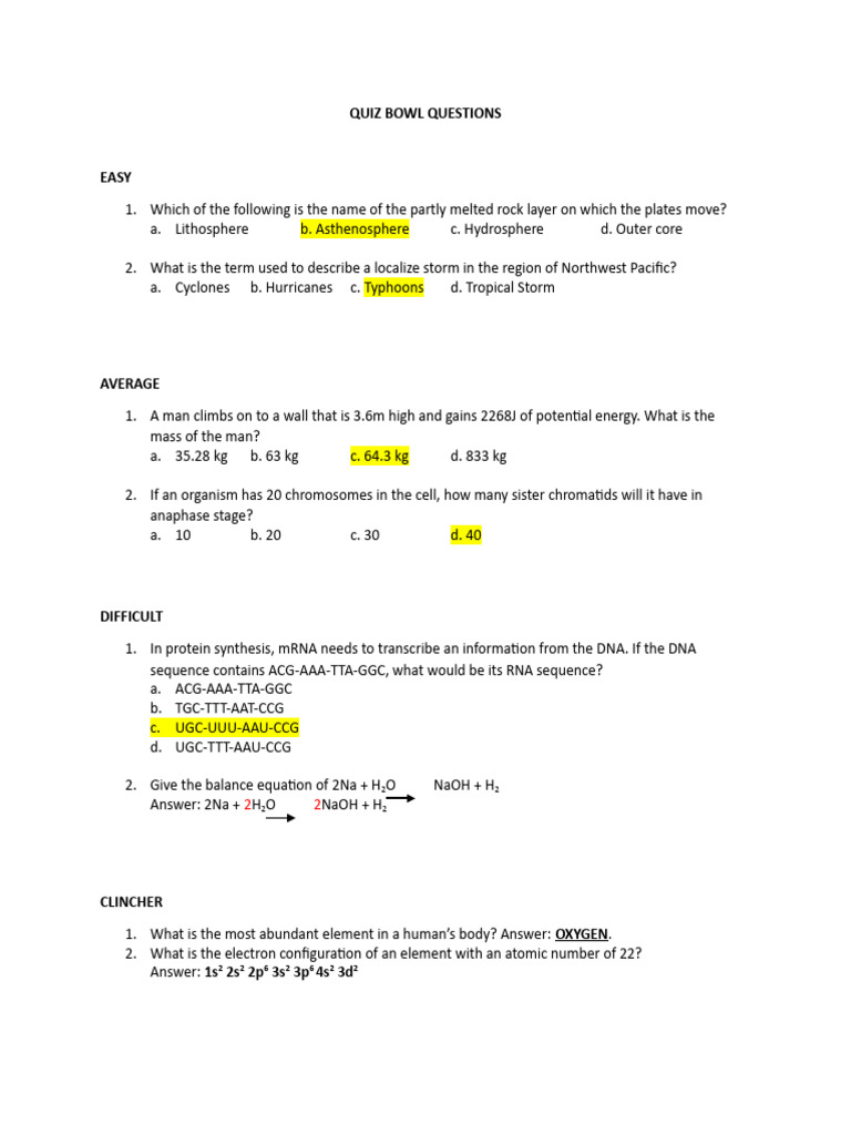 Science Quiz Bowl | PDF