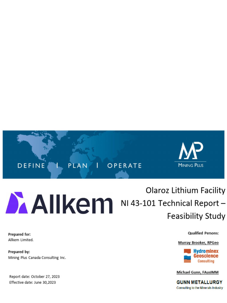 Olaroz Lithium Facility Ni 43 101 Technical Report Feasibility Study - Final | PDF | Lithium ...