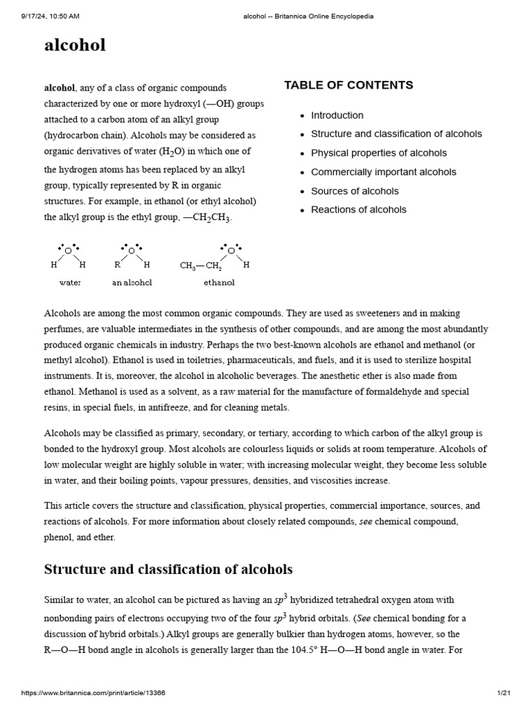 Alcohol - Britannica Online Encyclopedia | PDF | Ester | Aldehyde