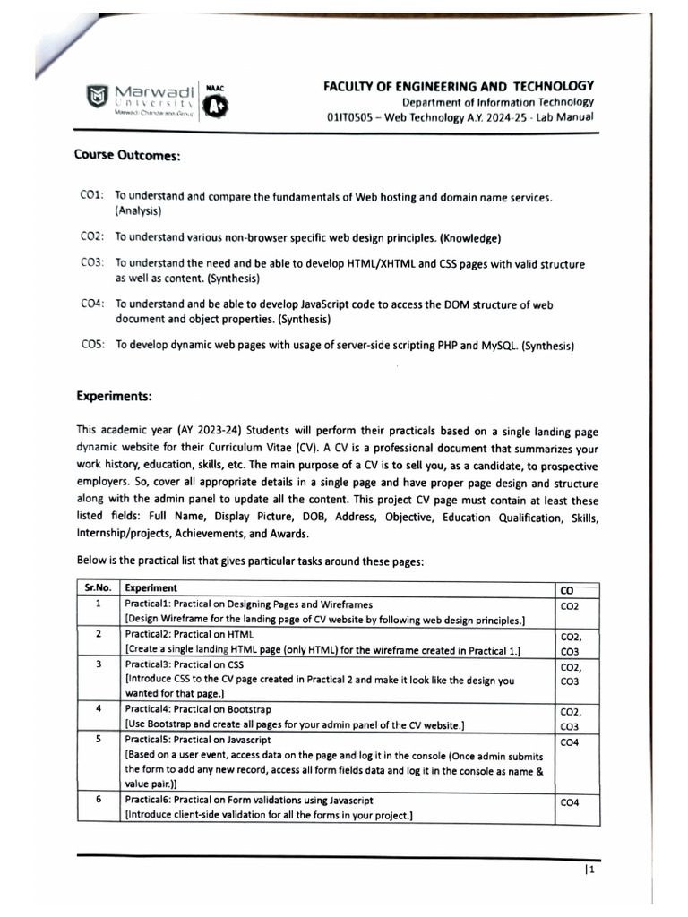 Web Technology Lab Manual for CV Project | PDF | World Wide Web | Internet & Web