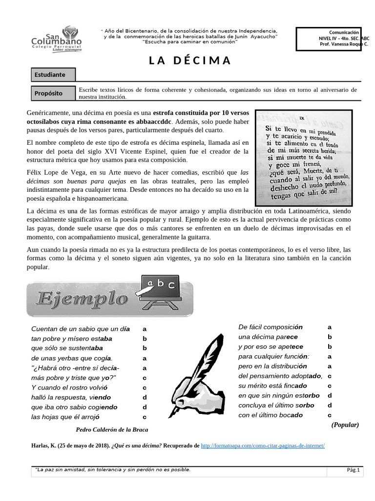 Décimas de amistad y su estructura | PDF | Teoría literaria | Recursos ...