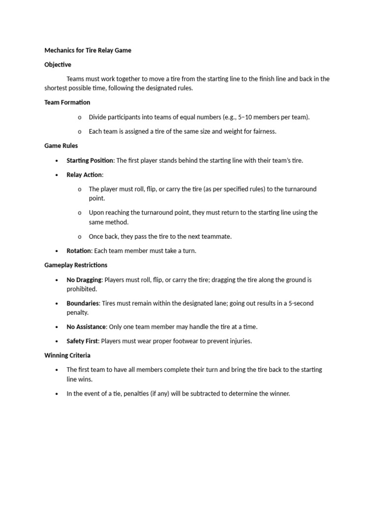 Tire Relay Game Rules & Objective | PDF