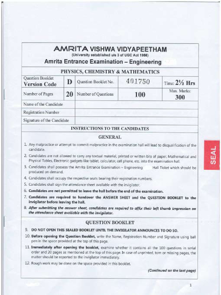 Aeee Mathematics Physics Chemistry Question Paper 2022 2076 | PDF