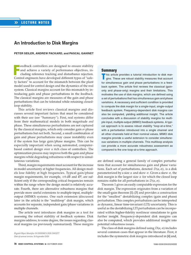 An Introduction To Disk Margins Lecture Notes | PDF | Control Theory ...