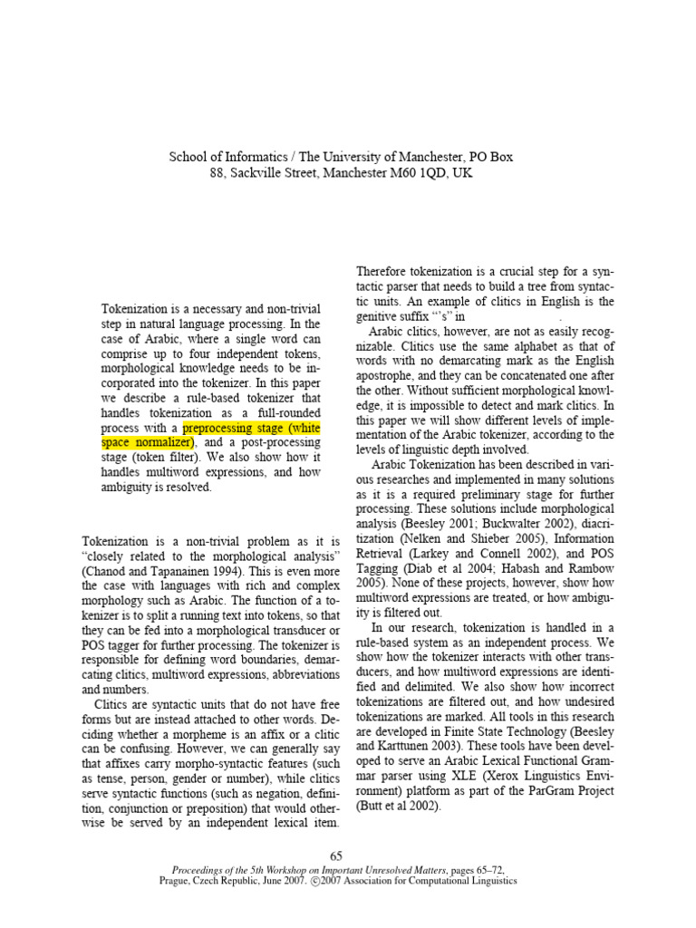Arabic Tokenization System | PDF | Word | Morphology (Linguistics)