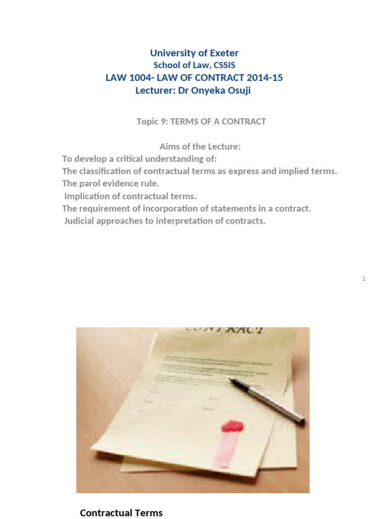 Contract Terms for Law Students | PDF | Contractual Term | Parol ...