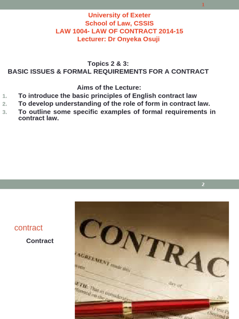 Contract Law - BASIC PRINCIPLES FORMAL REQUIREMENTS FOR A CONTRACT-pp 2014-15 | PDF | Guarantee ...