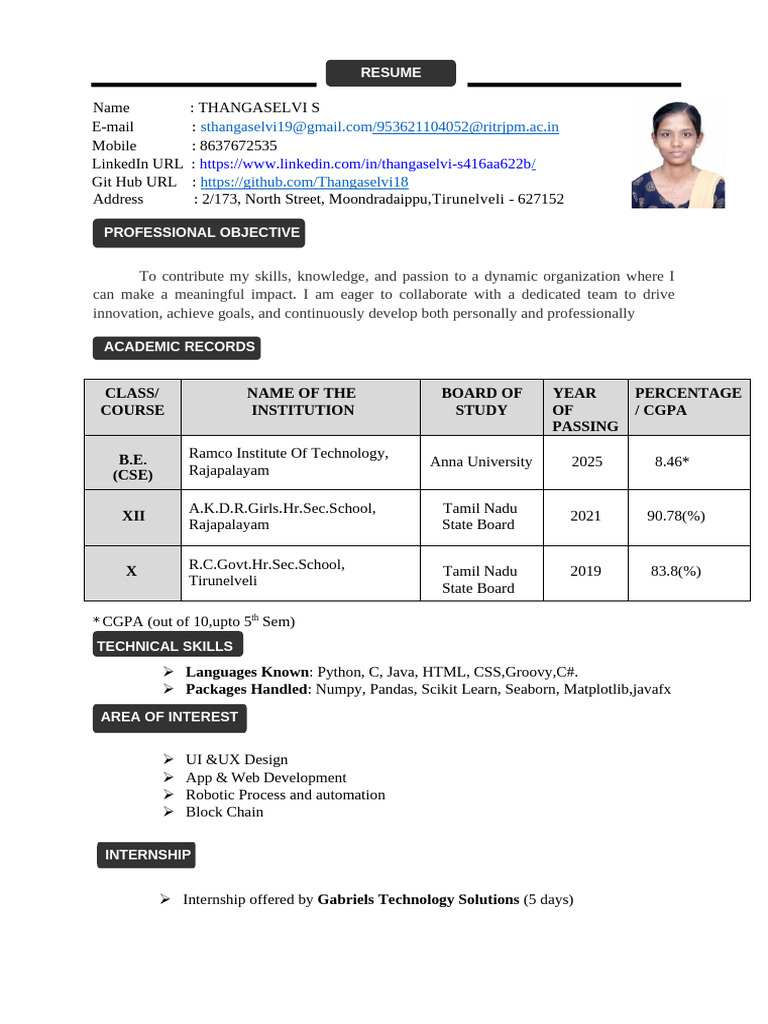Thangaselvi Resume | PDF | Java Script | Usability
