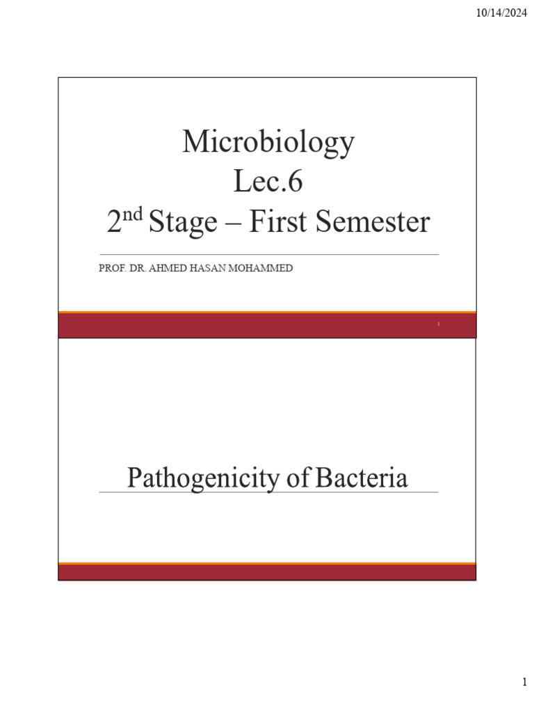 Microbiology Lec.6 2 Stage - First Semester: Prof. Dr. Ahmed Hasan Mohammed | PDF