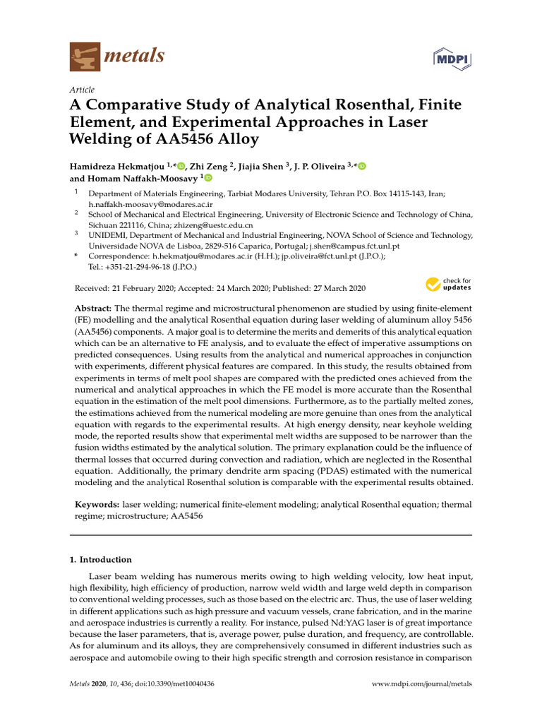 A Comparative Study of Analytical Rosenthal, Finite Element, and Experimental Approaches in ...