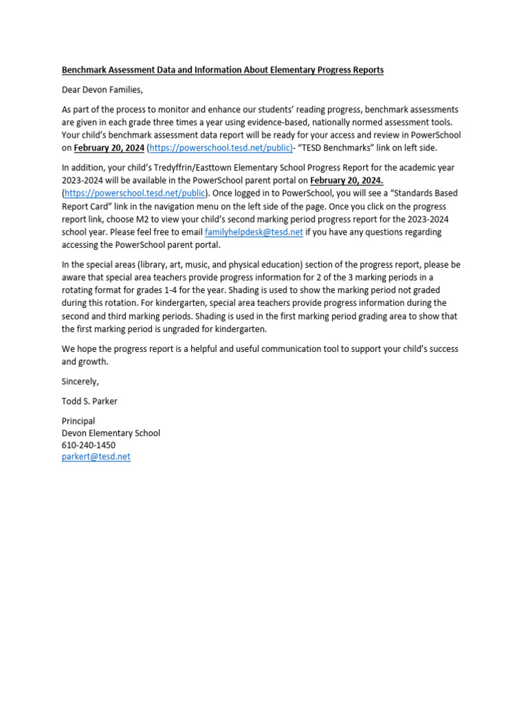 Progress Report Parent Letter Feb 2024 DES All Grades | PDF | Career ...