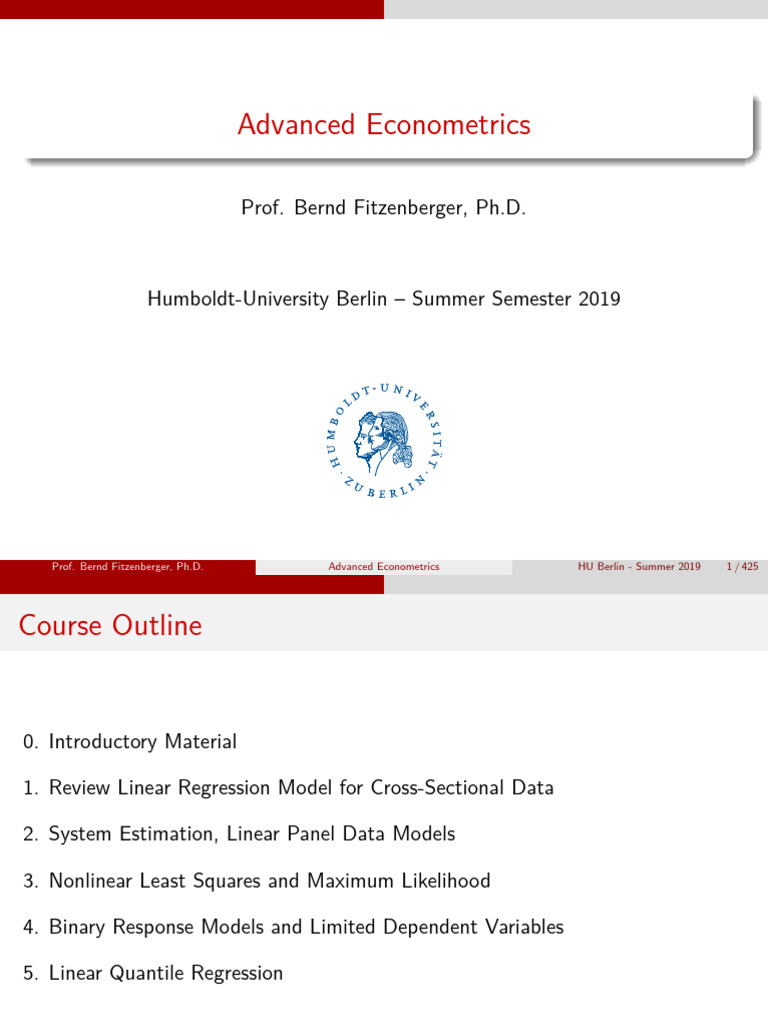 Advanced Econometrics Course Outline | PDF | Eigenvalues And Eigenvectors | Variance