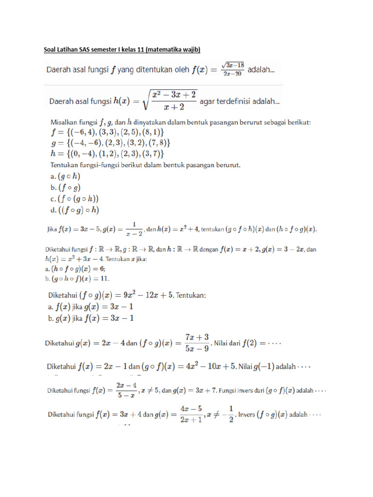 Soal Latihan SAS Semester I Kelas 11 | PDF