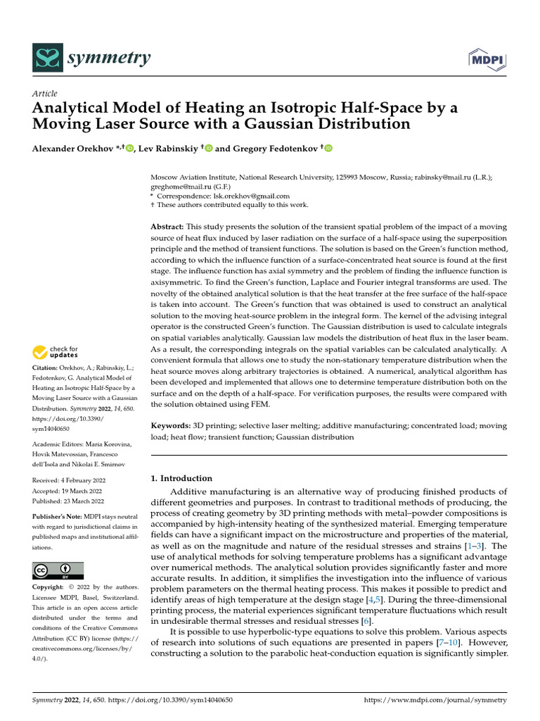 Analytical Model of Heating An Isotropic Half-Space by A Moving Laser ...