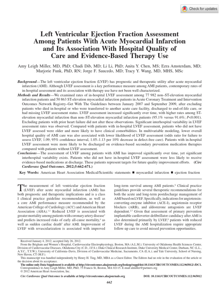 Miller Et Al 2012 Left Ventricular Ejection Fraction Assessment Among ...