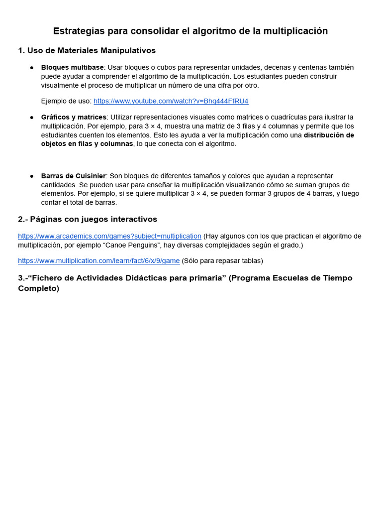 Estrategias para Consolidar El Algoritmo de La Multiplicación | PDF