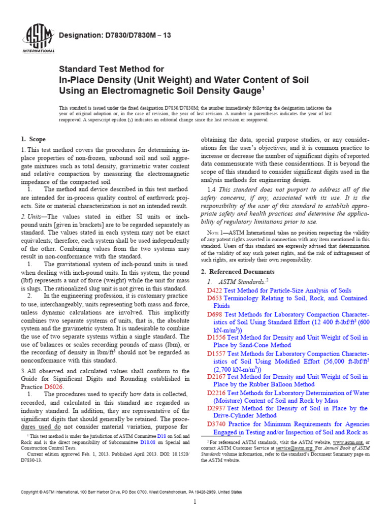 In-Place Density (Unit Weight) and Water Content of Soil Using An ...
